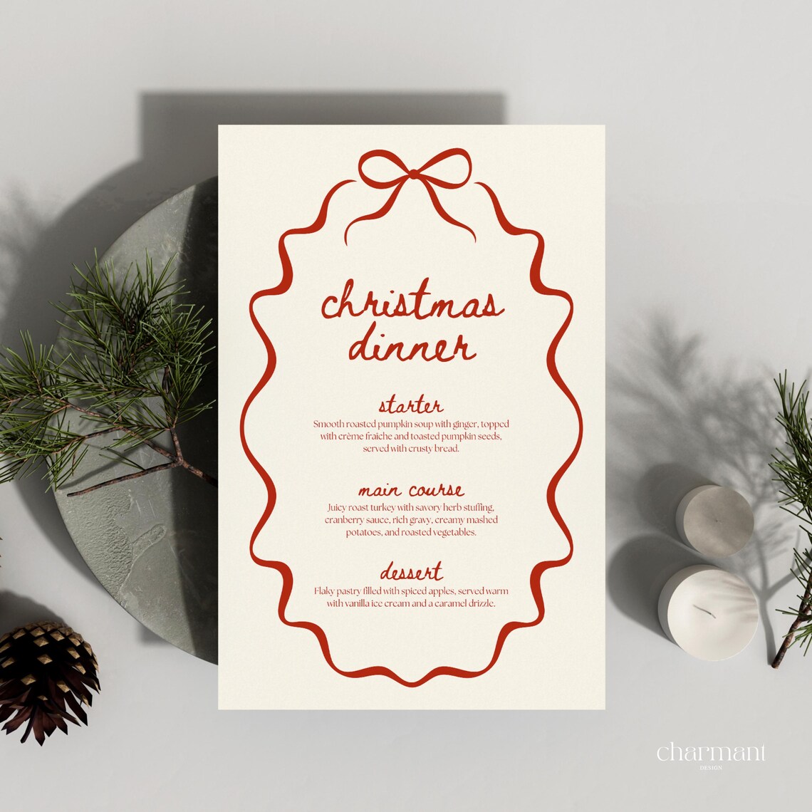 Whimsical Christmas Dinner Menu, Holiday Dinner Menu Template, Festive ...