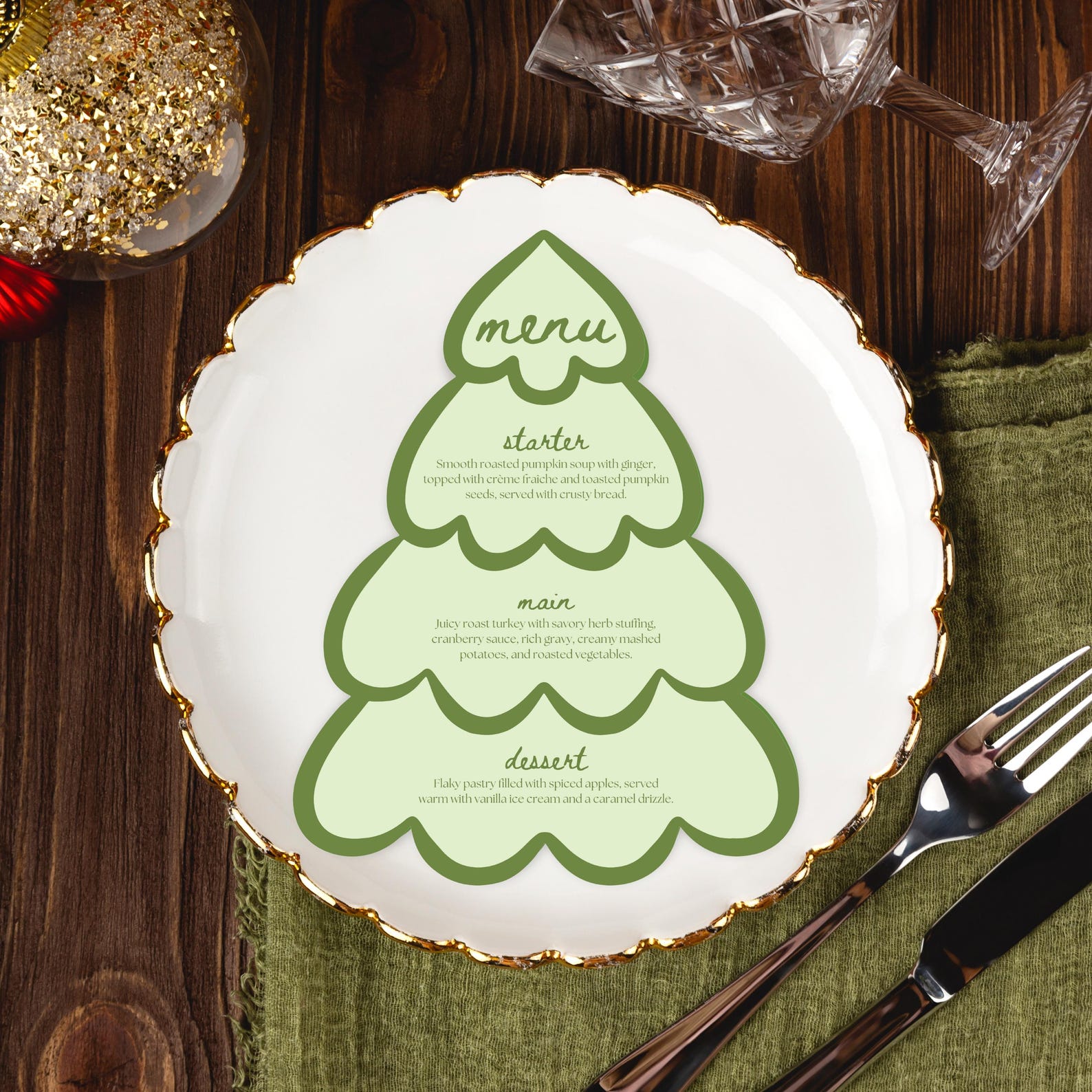 Christmas Menu Template, Christmas Tree Menu, Holiday Dinner Menu ...