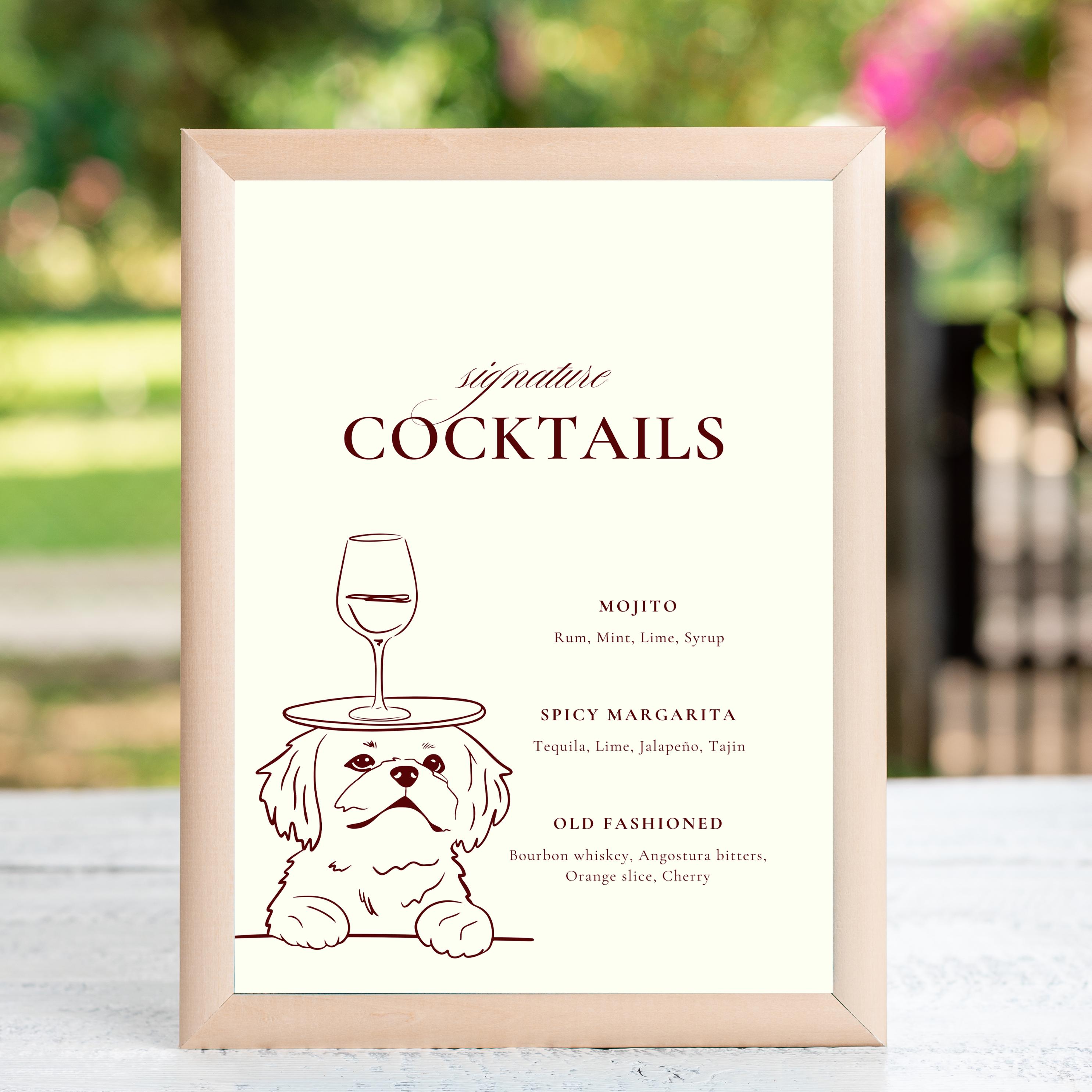 Dog Signature Drink Sign, Dog Drink Sign, Dog Drink Sign Wedding, Dog ...