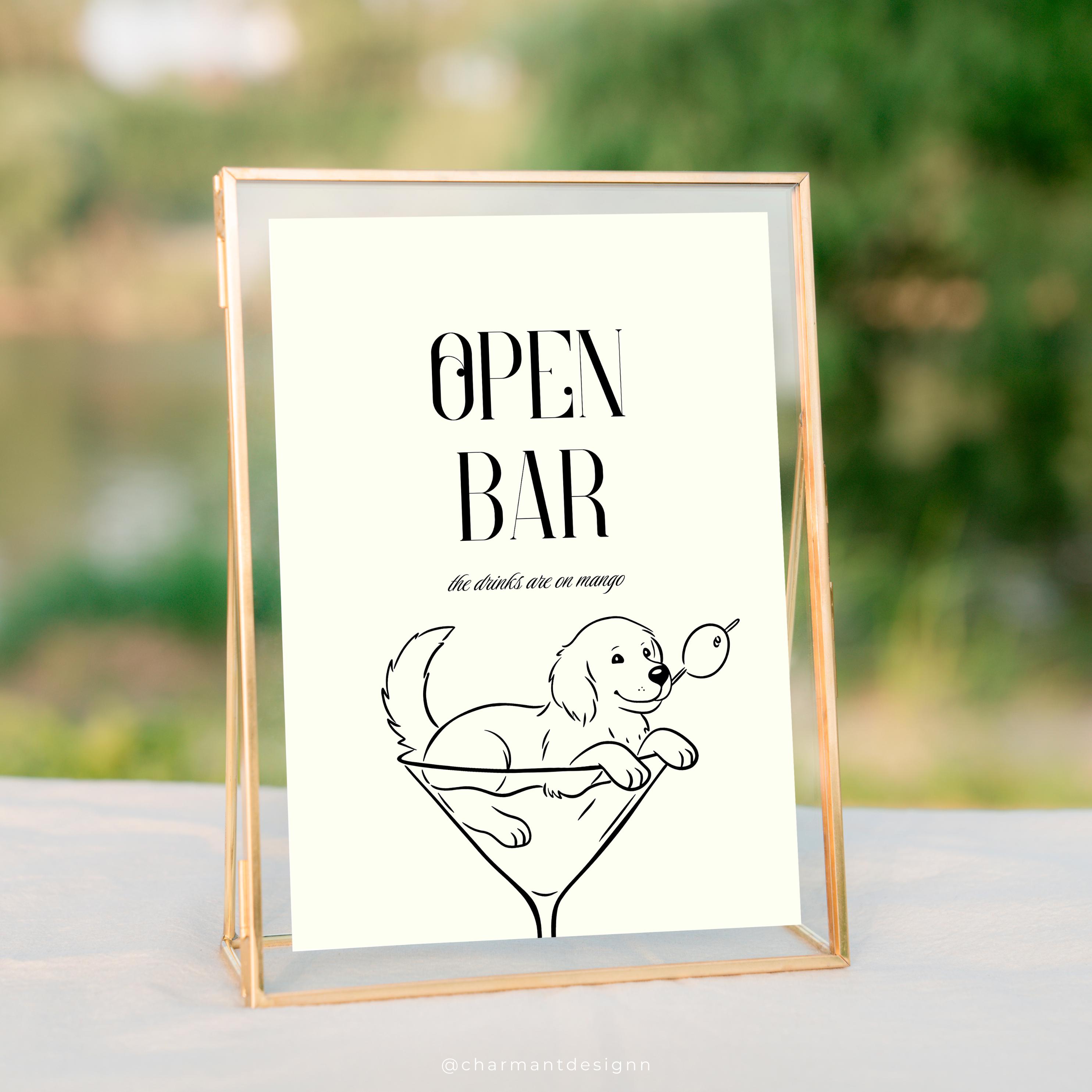 Open Bar Dog Sign, Dog Signature Drink Sign, Dog Drink Sign, Dog ...