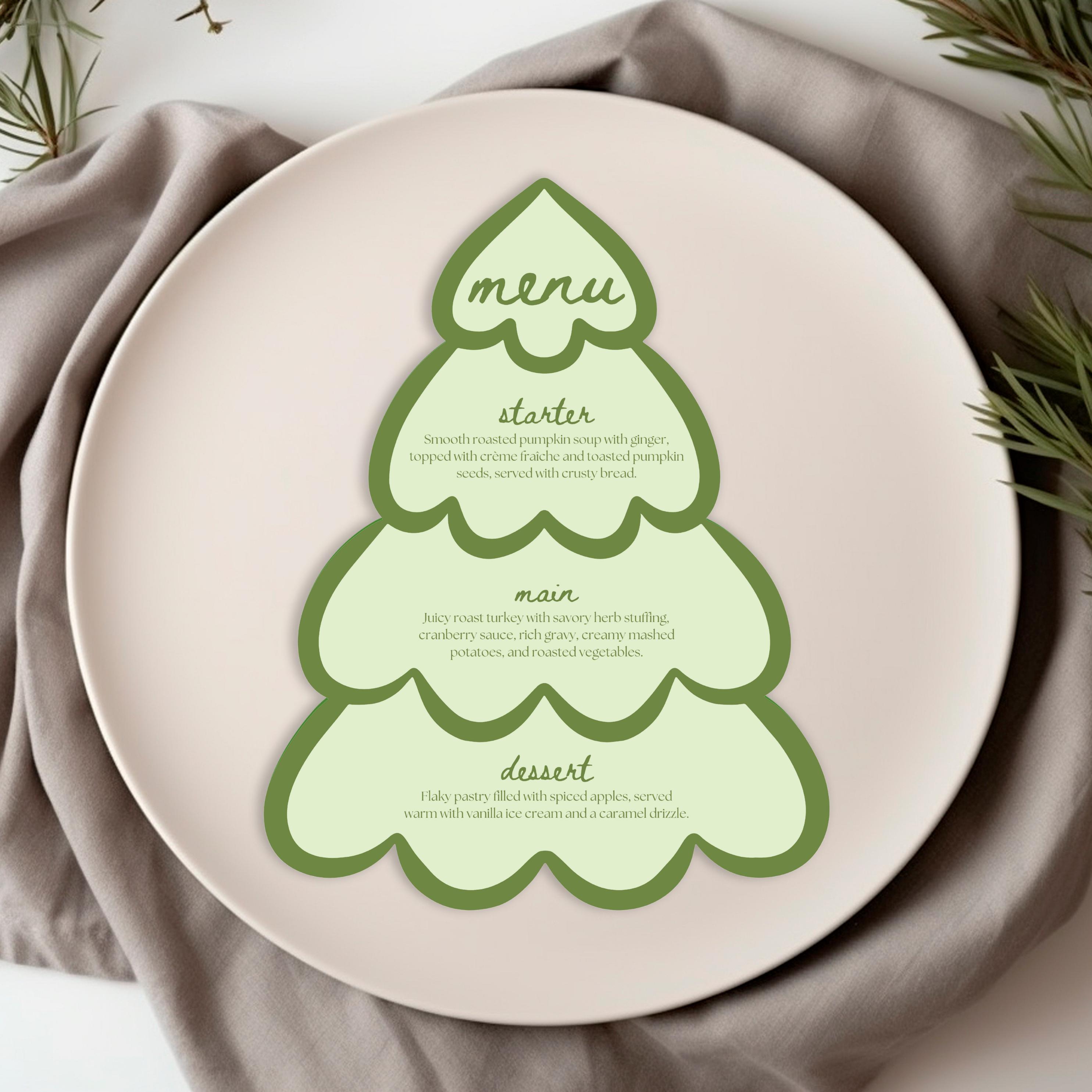 Christmas Menu Template, Christmas Tree Menu, Holiday Dinner Menu ...
