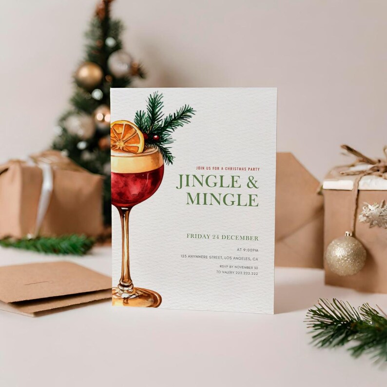 Christmas Party Invitation, Jingle and Mingle Invitation, Holiday Party ...