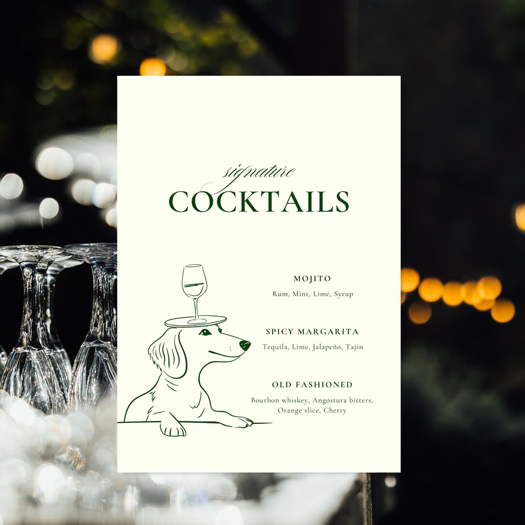 Dog Signature Drink Sign, Dog Drink Sign, Dog Cocktail Menu, Pet ...