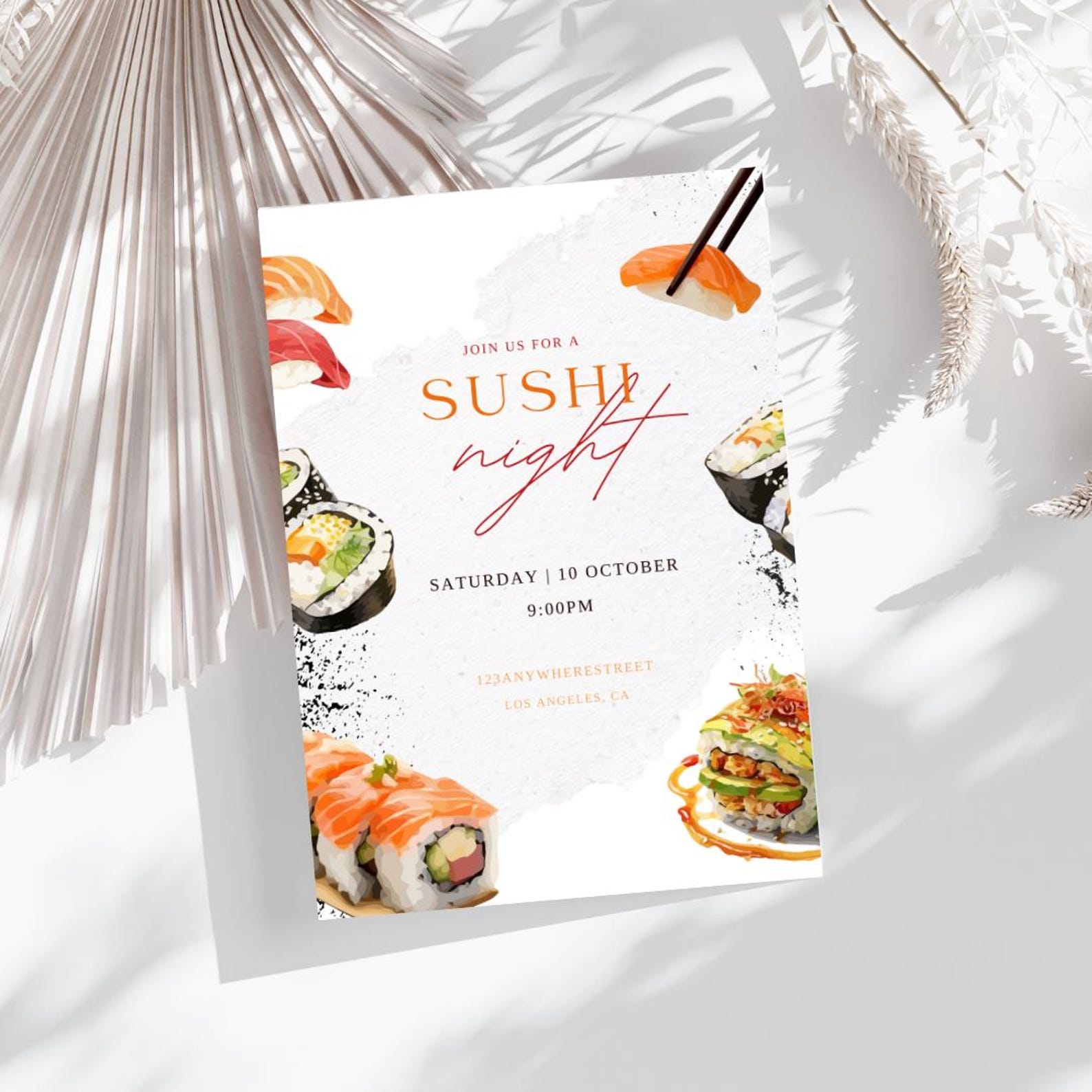 Sushi Night Invitation, Elegant Japanese Theme (digital Download) - Etsy