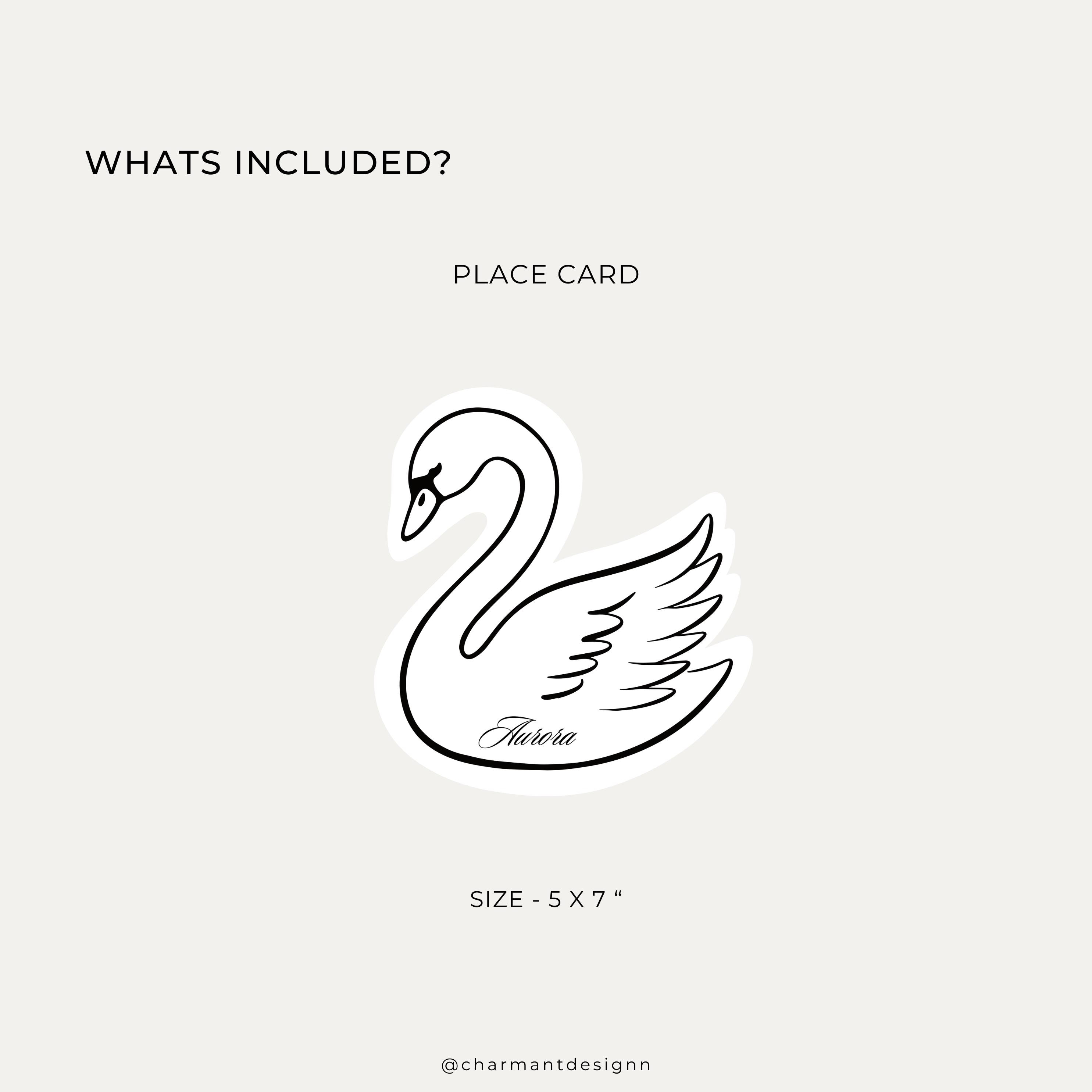 Swan Place Card, Wedding Place Cards, Party Place Card, Dinner Party ...