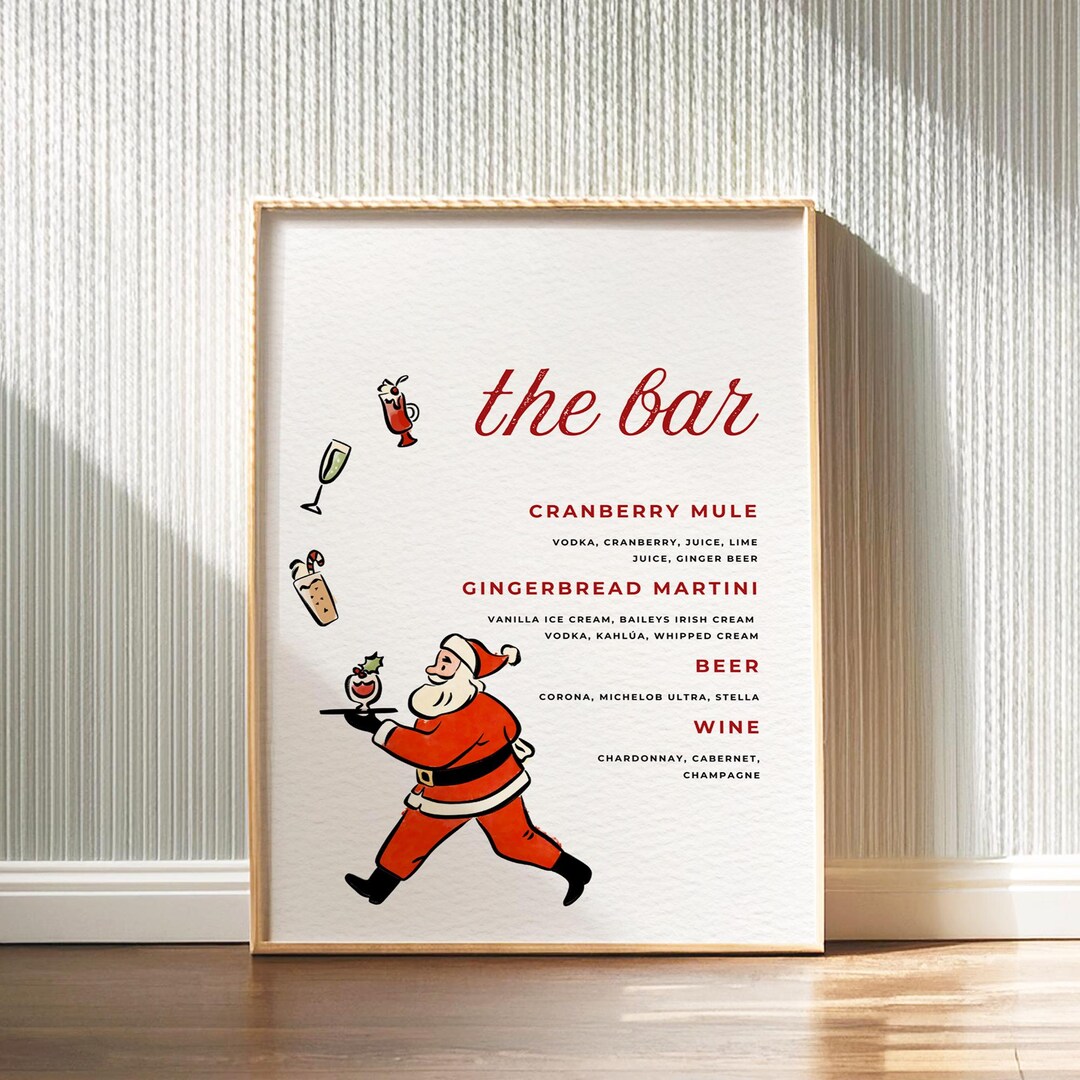 Christmas Bar Sign, Christmas Cocktail Menu Printable, Holiday Bar Menu ...
