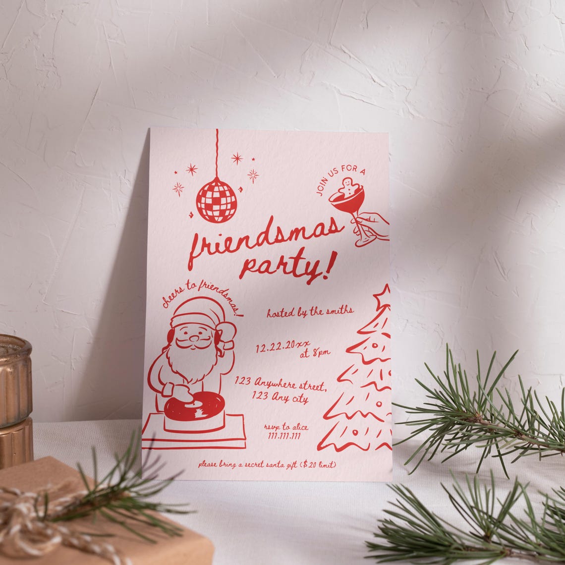 Friendsmas Christmas Party Invitation Template, Editable Christmas ...