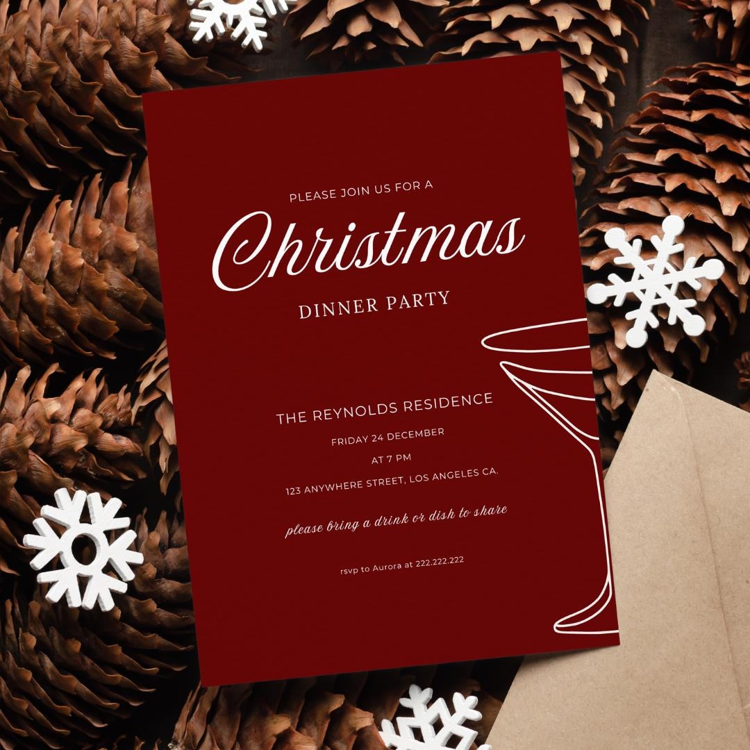 Christmas Party Invitation, Red Christmas Invitation, Editable ...