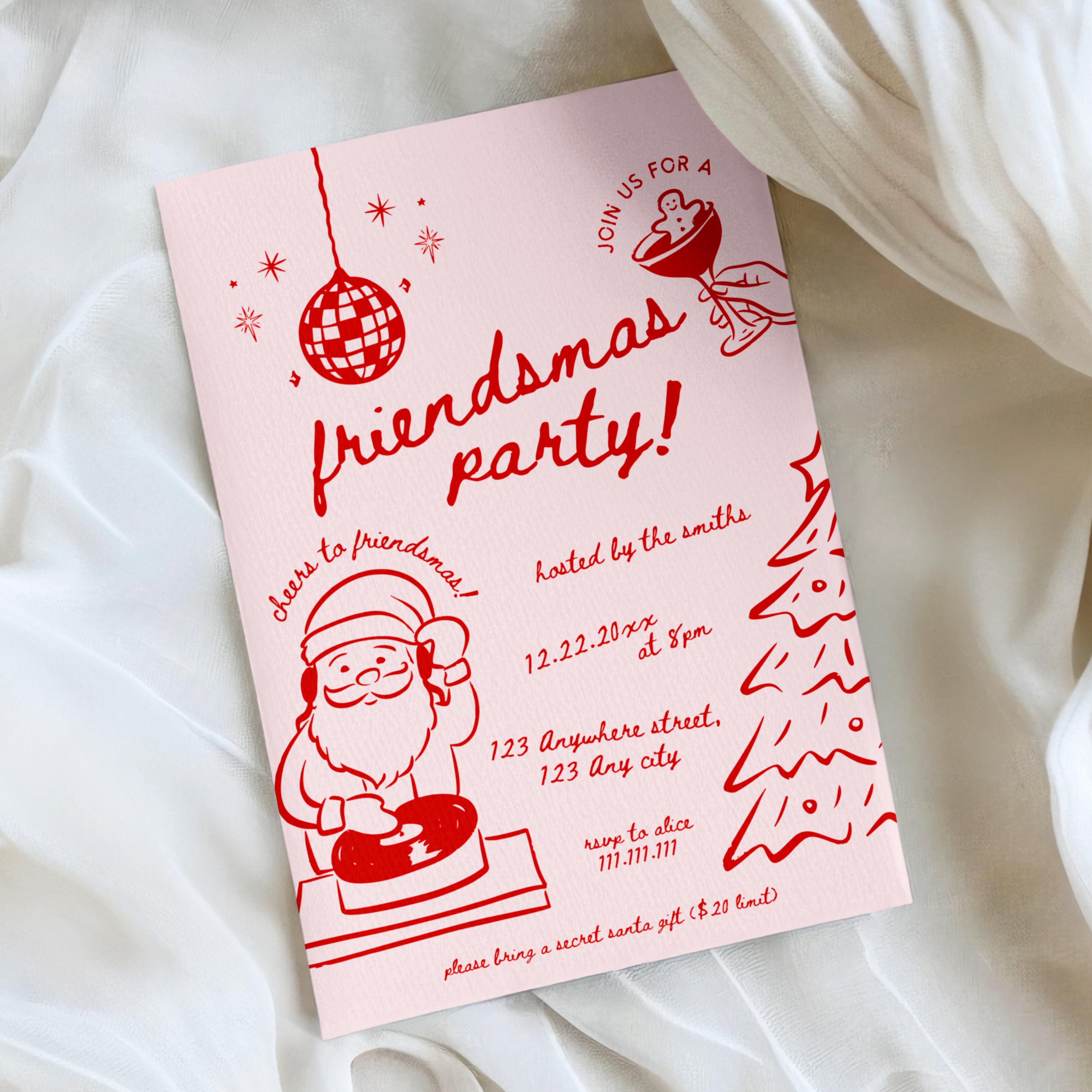 Friendsmas Christmas Party Invitation Template, Editable Christmas ...