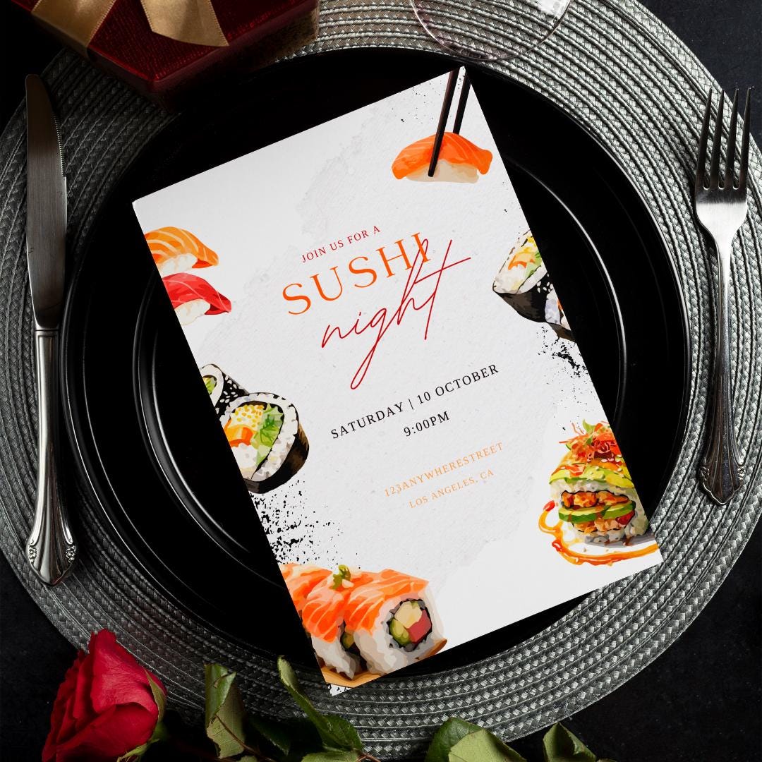 Sushi Night Invitation, Girls Night Party, Sushi Theme Invitation ...