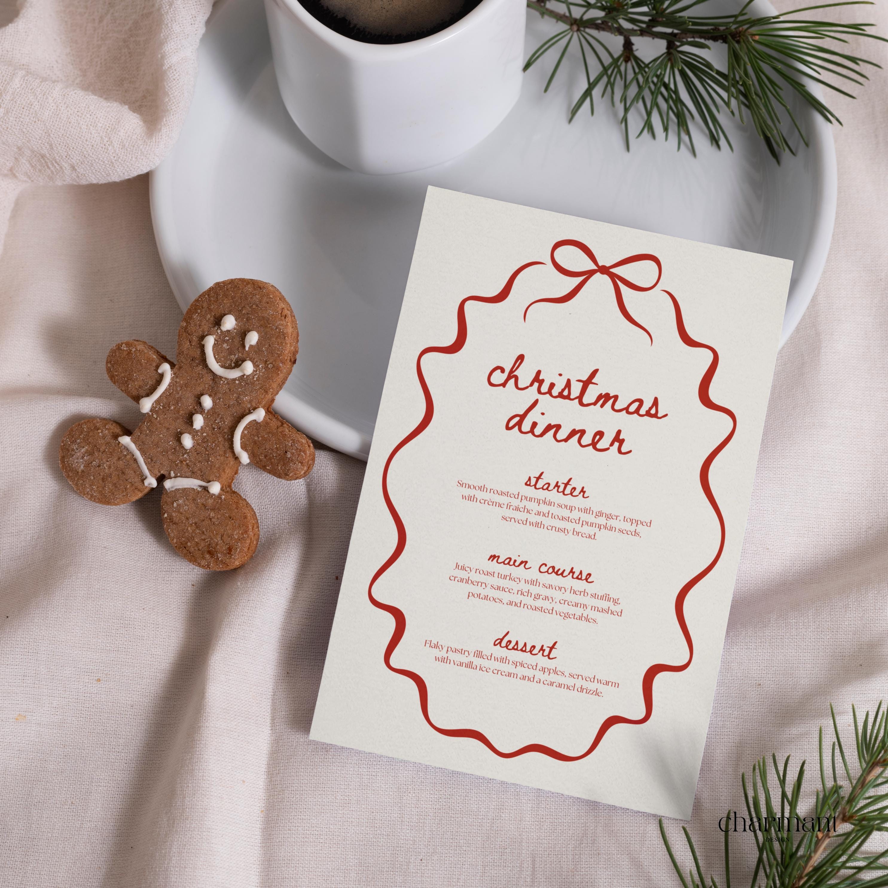 Whimsical Christmas Dinner Menu, Holiday Dinner Menu Template, Festive ...