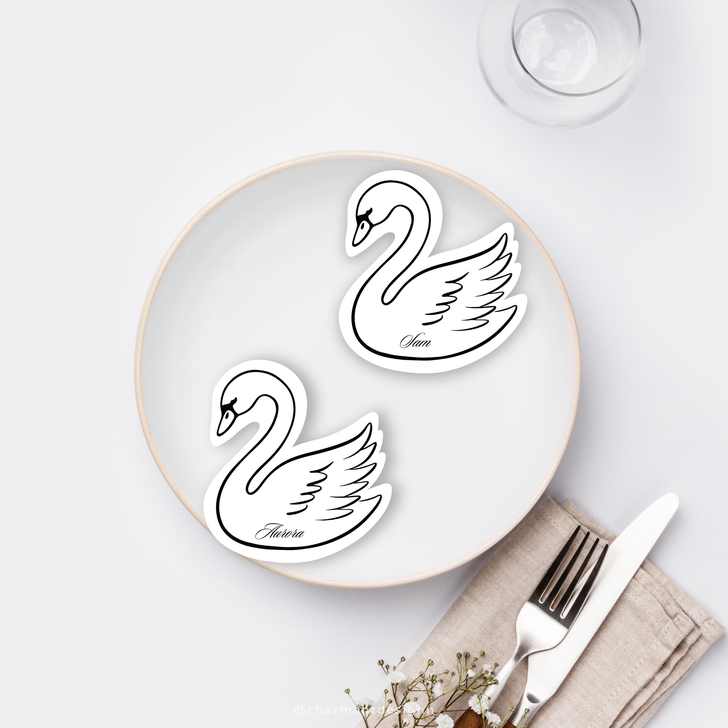 Swan Place Card, Wedding Place Cards, Party Place Card, Dinner Party ...