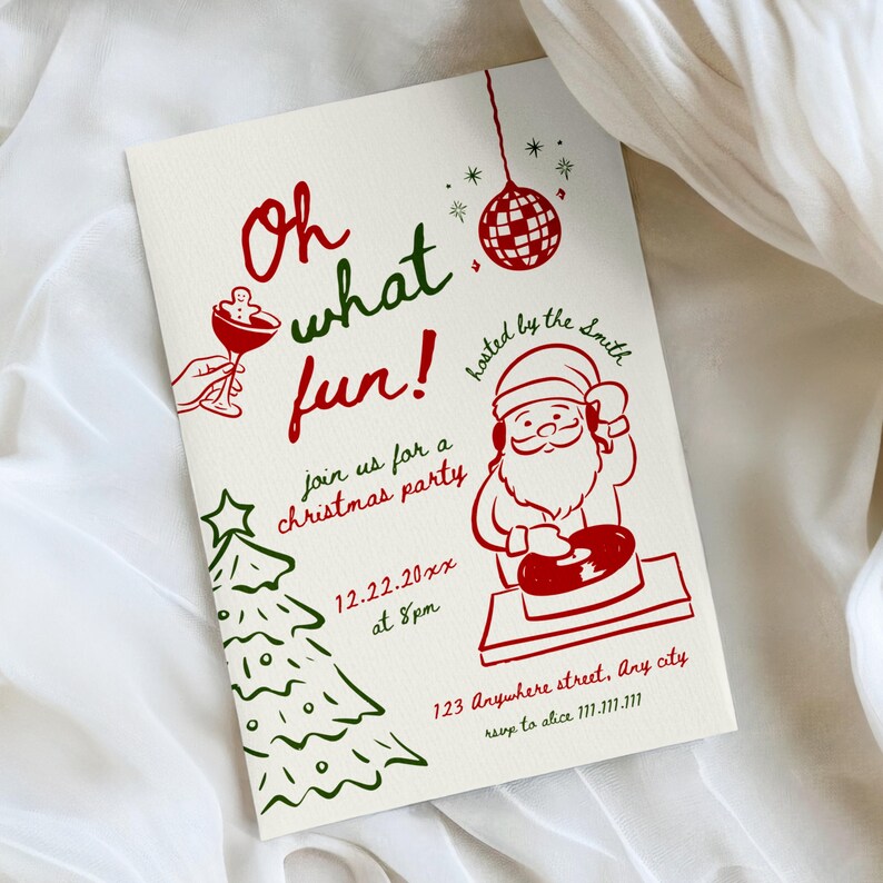 Editable "oh What Fun" Christmas Party Invitation (canva Template) - Etsy