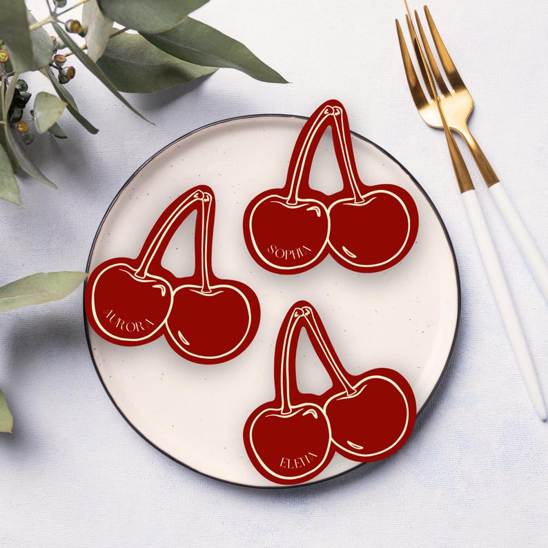 Cherry Place Cards, Birthday Party Place Card, Cherry Themed Party ...