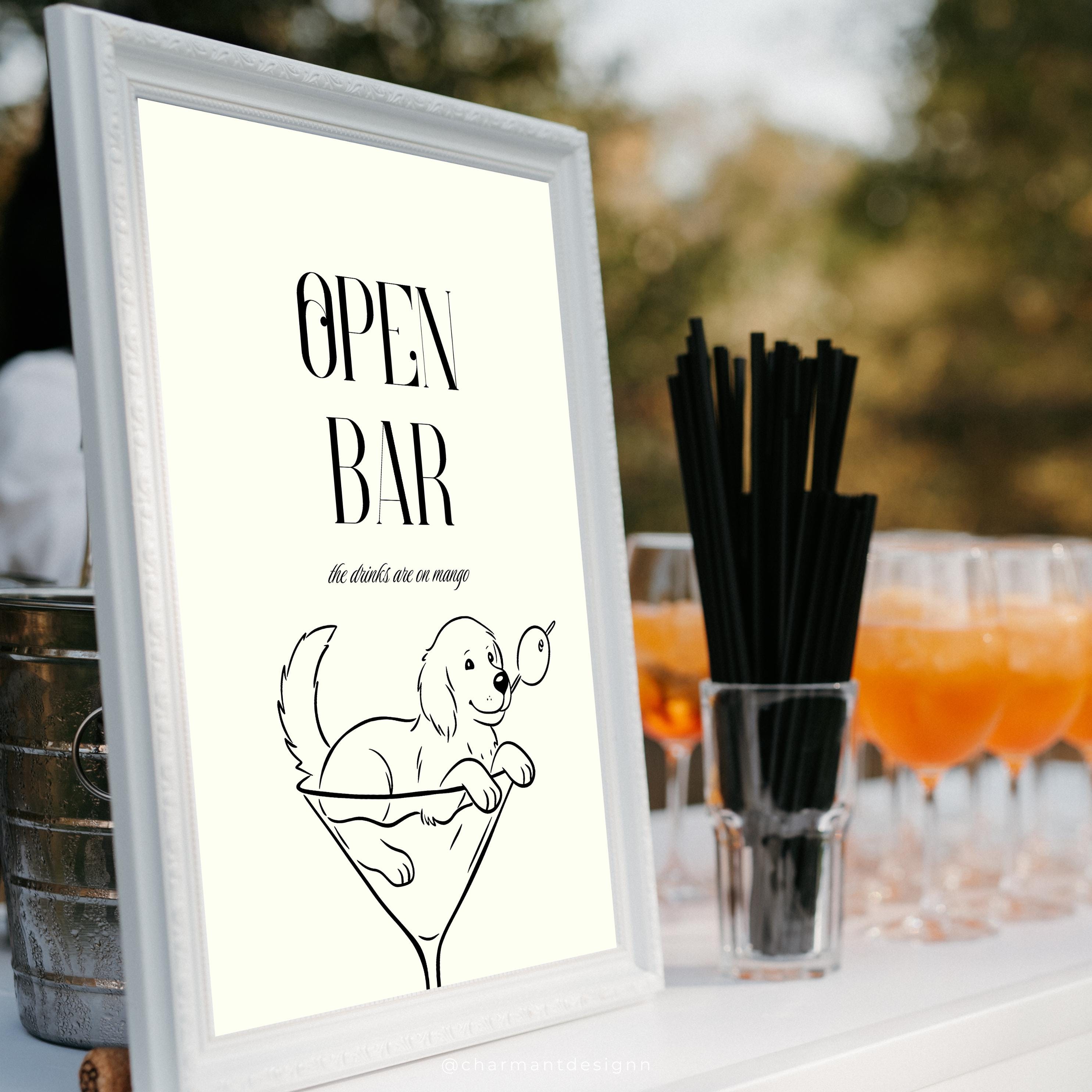 Open Bar Dog Sign, Dog Signature Drink Sign, Dog Drink Sign, Dog ...