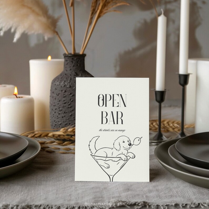 Open Bar Dog Sign, Dog Signature Drink Sign, Dog Drink Sign, Dog ...