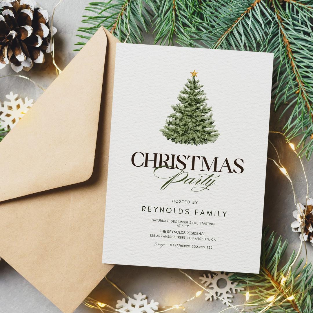 Christmas Tree Invitation, Editable Christmas Party Invitation ...