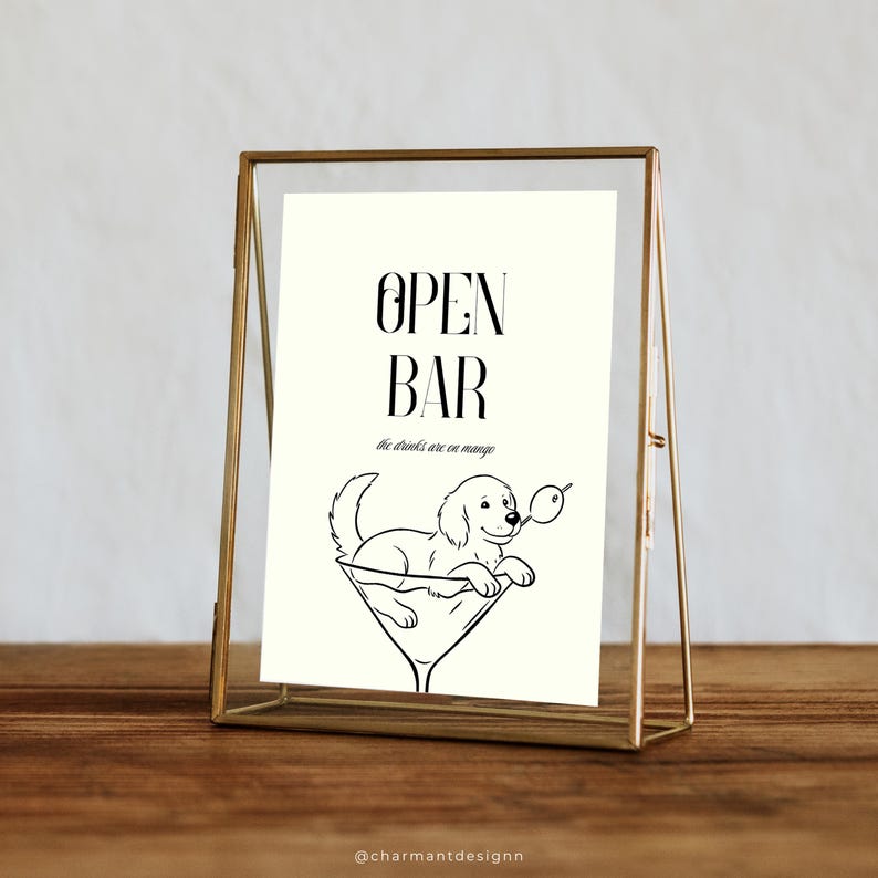 Open Bar Dog Sign, Dog Signature Drink Sign, Dog Drink Sign, Dog ...
