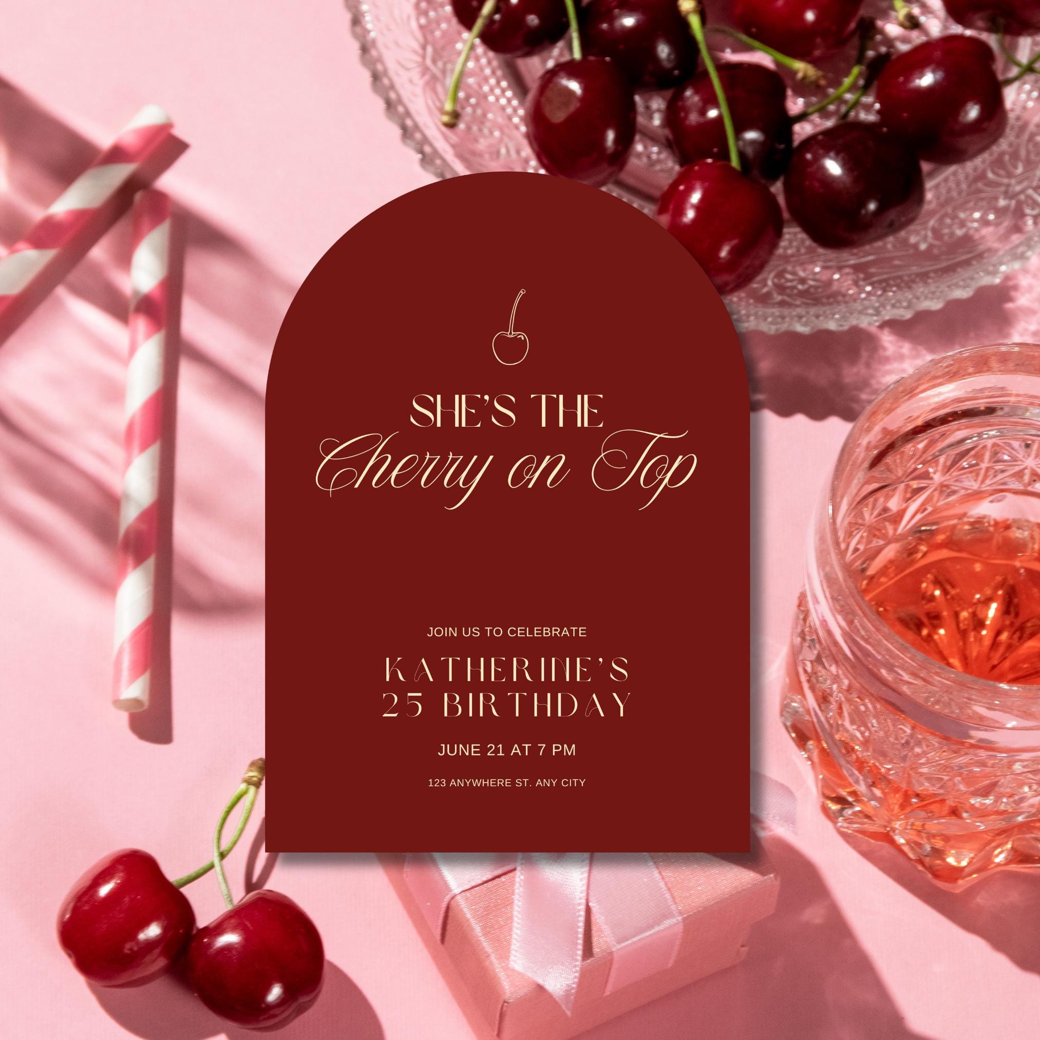 Cherry on Top Invite, Cherry on Top Party, Cherry Party, Birthday ...