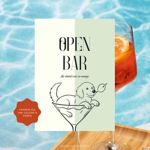 Open Bar Dog Sign, Dog Signature Drink Sign, Dog Drink Sign, Dog ...