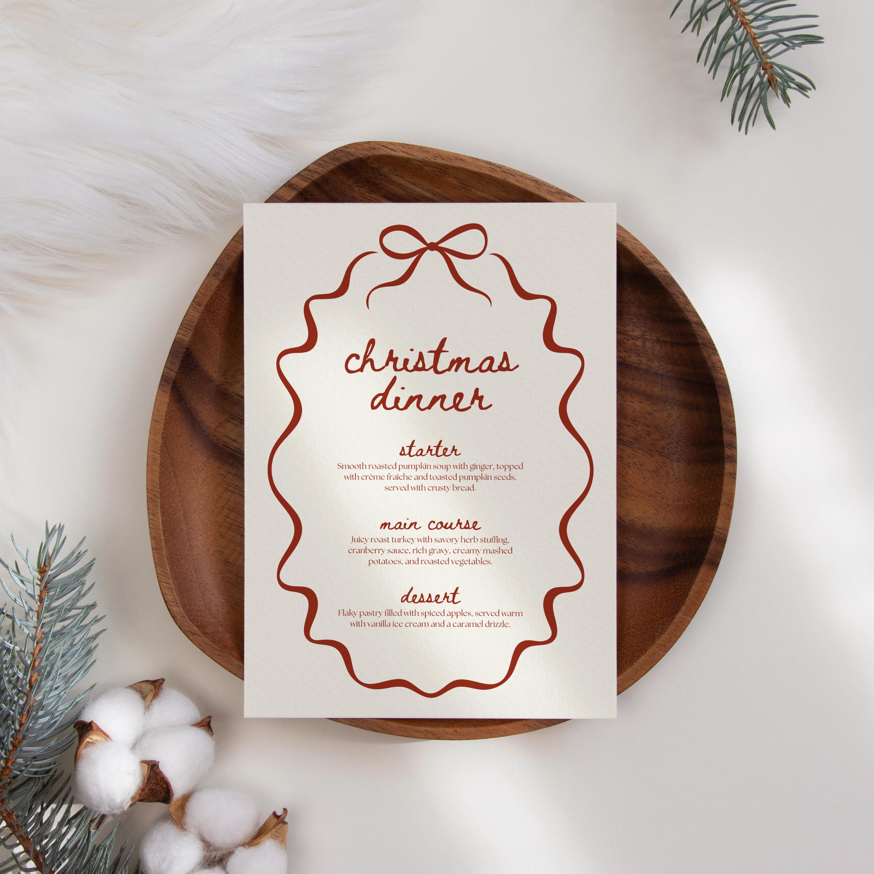 Whimsical Christmas Dinner Menu, Holiday Dinner Menu Template, Festive ...