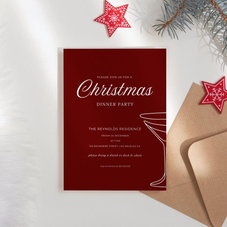 Christmas Party Invitation, Red Christmas Invitation, Editable ...