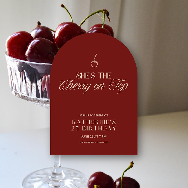 Cherry on Top Invite, Cherry on Top Party, Cherry Party, Birthday ...