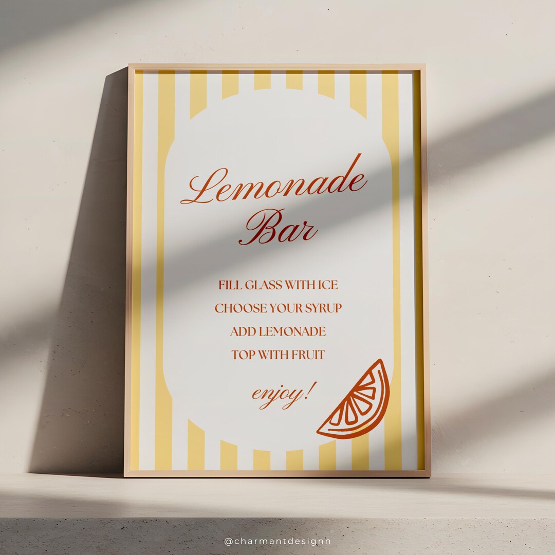 Lemonade Bar Sign, Canva Drinks Sign, Bridal Shower Drink Sign ...