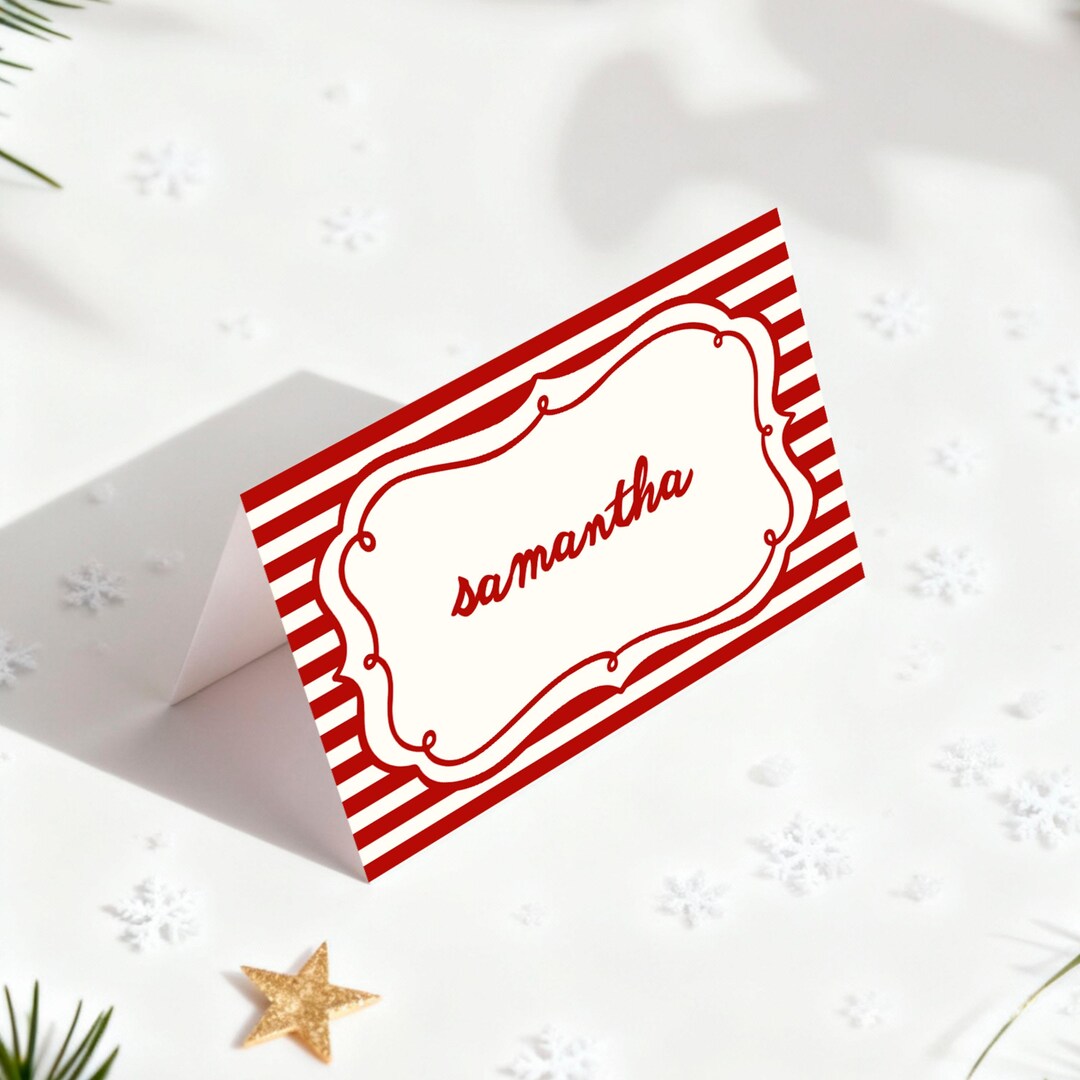 Elegant Christmas Place Card Template, Printable Holiday Name Tags ...