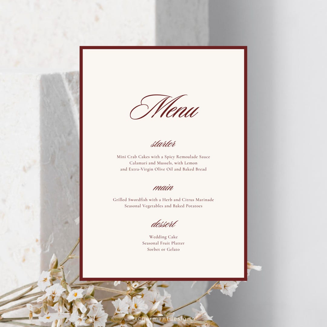 Vintage Wedding Menu, Elegant Menu, Elegant Menu Template, Retro Menu ...