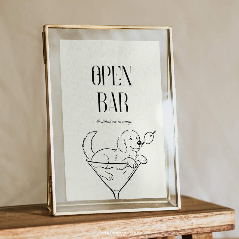Open Bar Dog Sign, Dog Signature Drink Sign, Dog Drink Sign, Dog ...