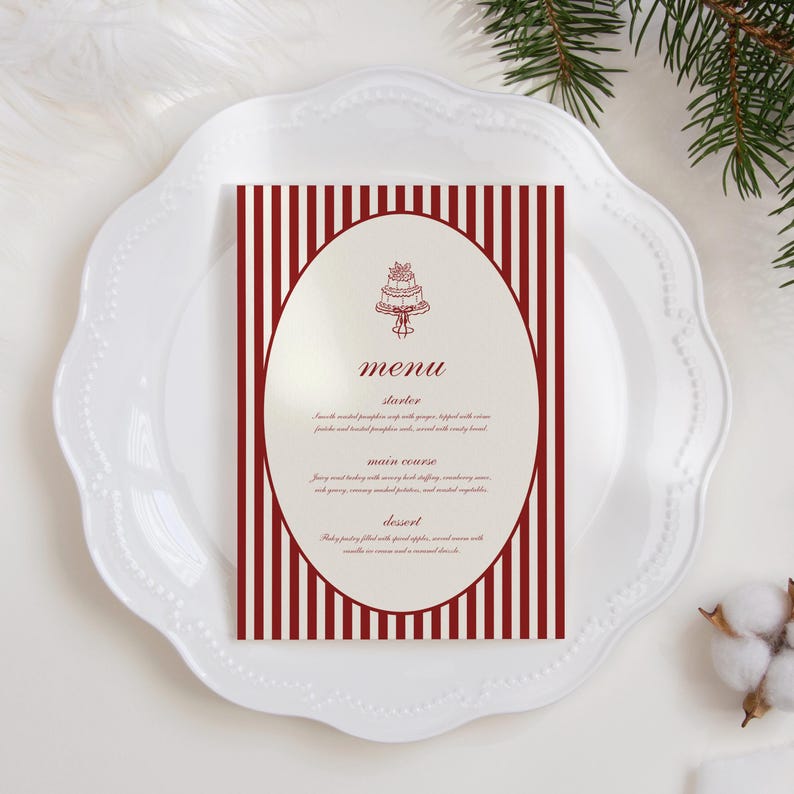 Christmas Dinner Menu Template, Printable Holiday Menu Card, Editable ...