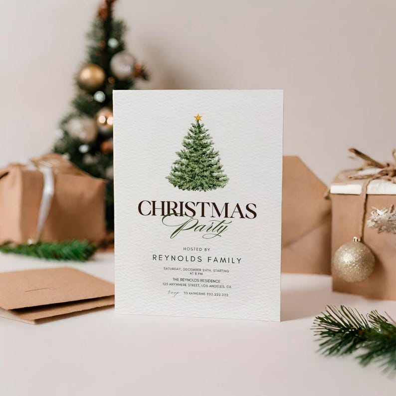 Christmas Tree Invitation, Editable Christmas Party Invitation ...