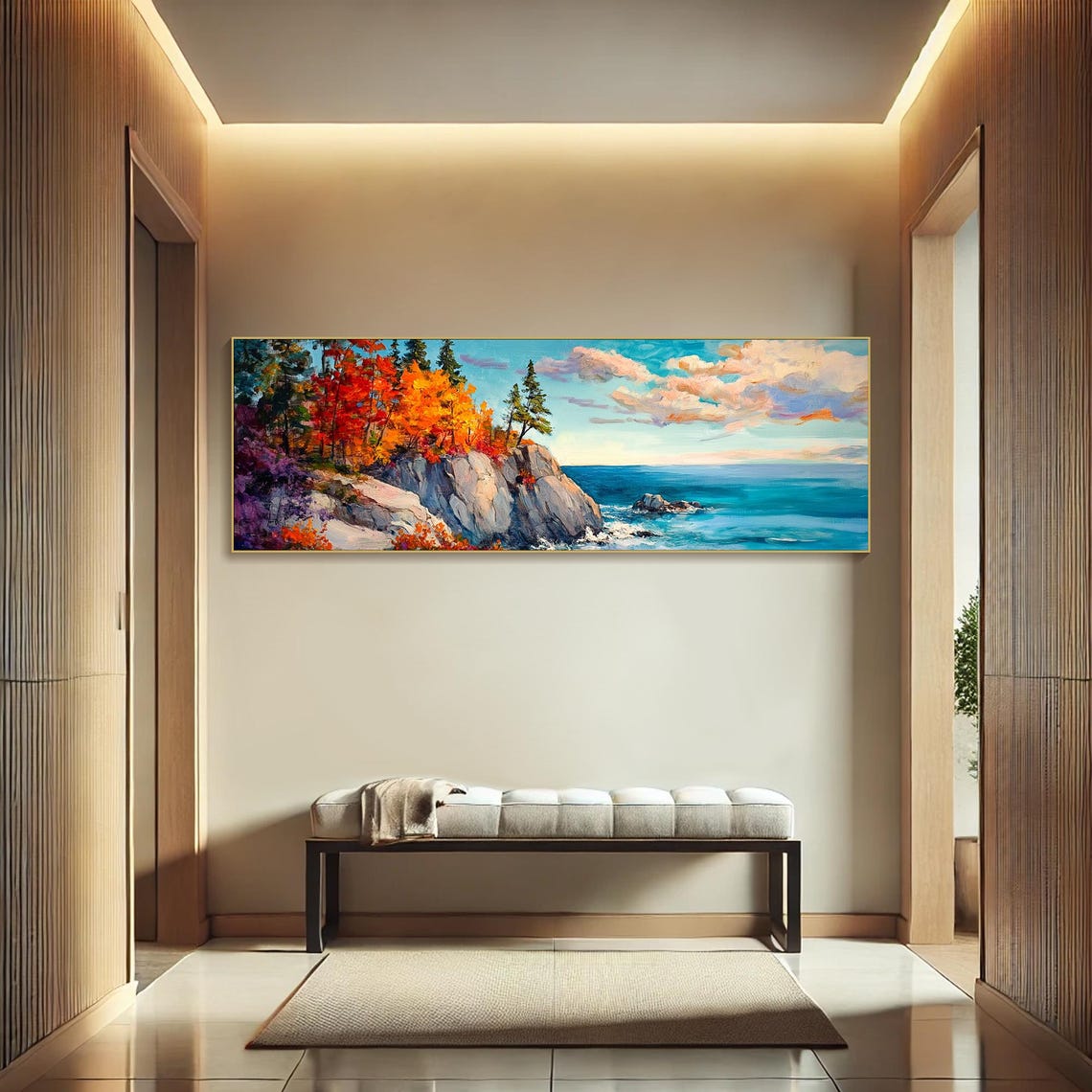 Original Coastal Landscape Painting on Canvas Autumn Cliffside Wall Art ...