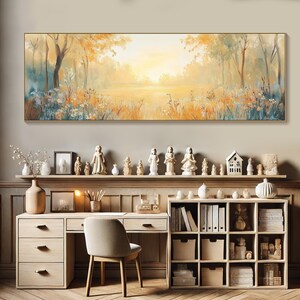 Horizontal 3D Textured Wall Art Large Long Wide Golden Meadow Landscape ...