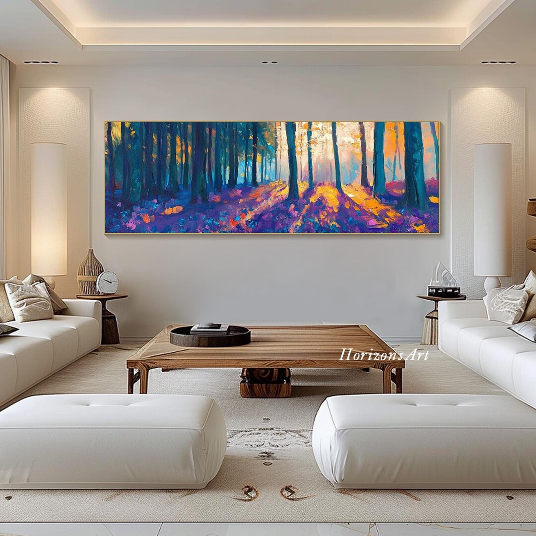 Large Long Wide Forest Painting on Canvas 3D Horizontal Autumn Woodland ...