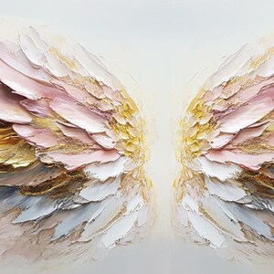 3D Horizontal Angel Wings Textured Wall Art Large Long Wide Gold & Pink ...
