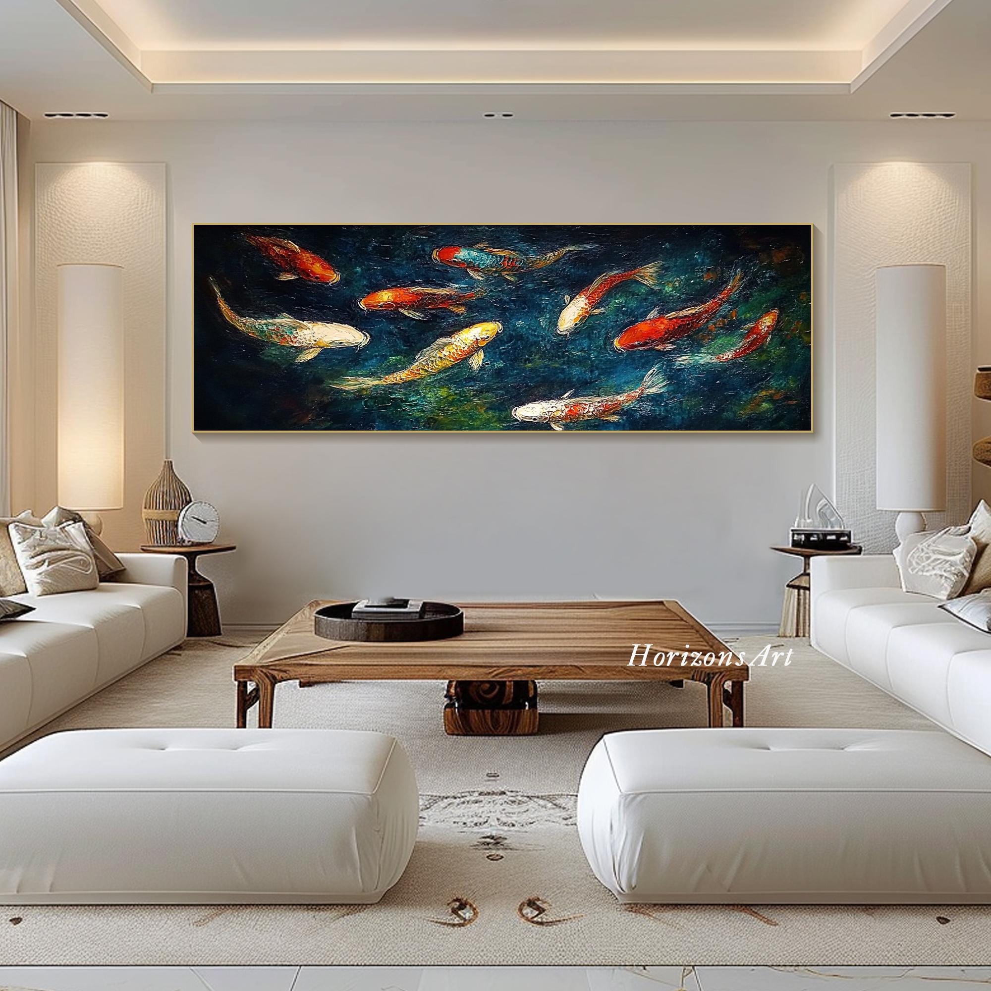 Large Long Wide Koi Fish Painting on Canvas 3D Horizontal Vibrant Koi ...