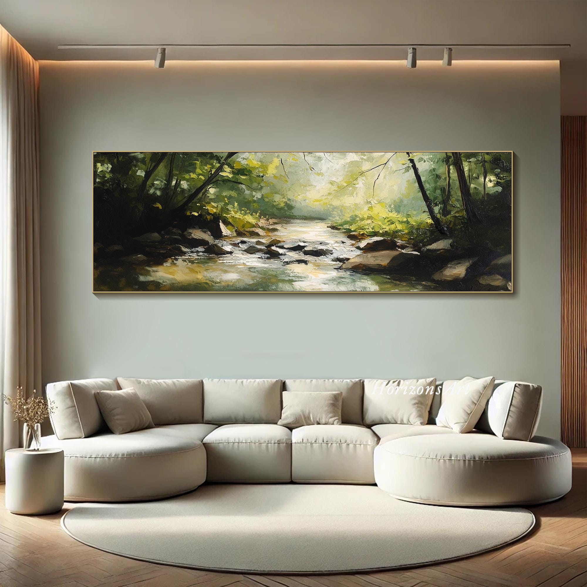 3D Horizontal Textured Serene Forest Stream Wall Art Large Long Wide ...