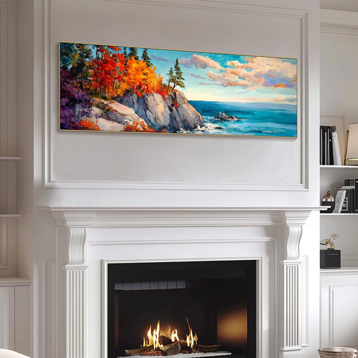 Original Coastal Landscape Painting on Canvas Autumn Cliffside Wall Art ...