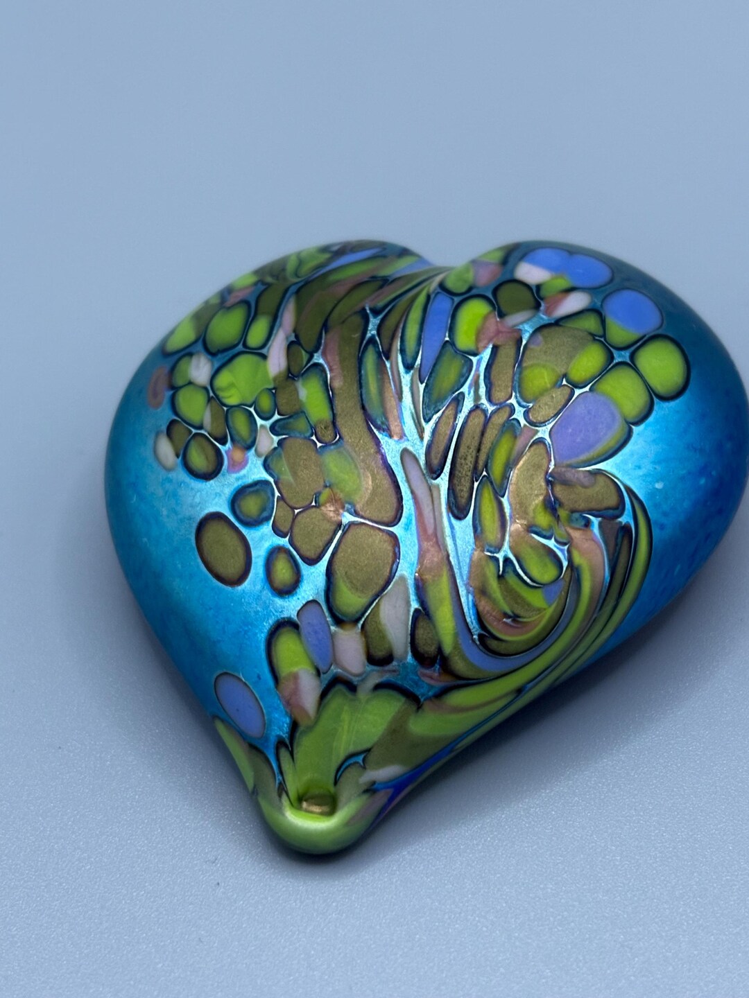 Okra Glass Paperweight: British Art Glass, Iridescent Blue, Original ...