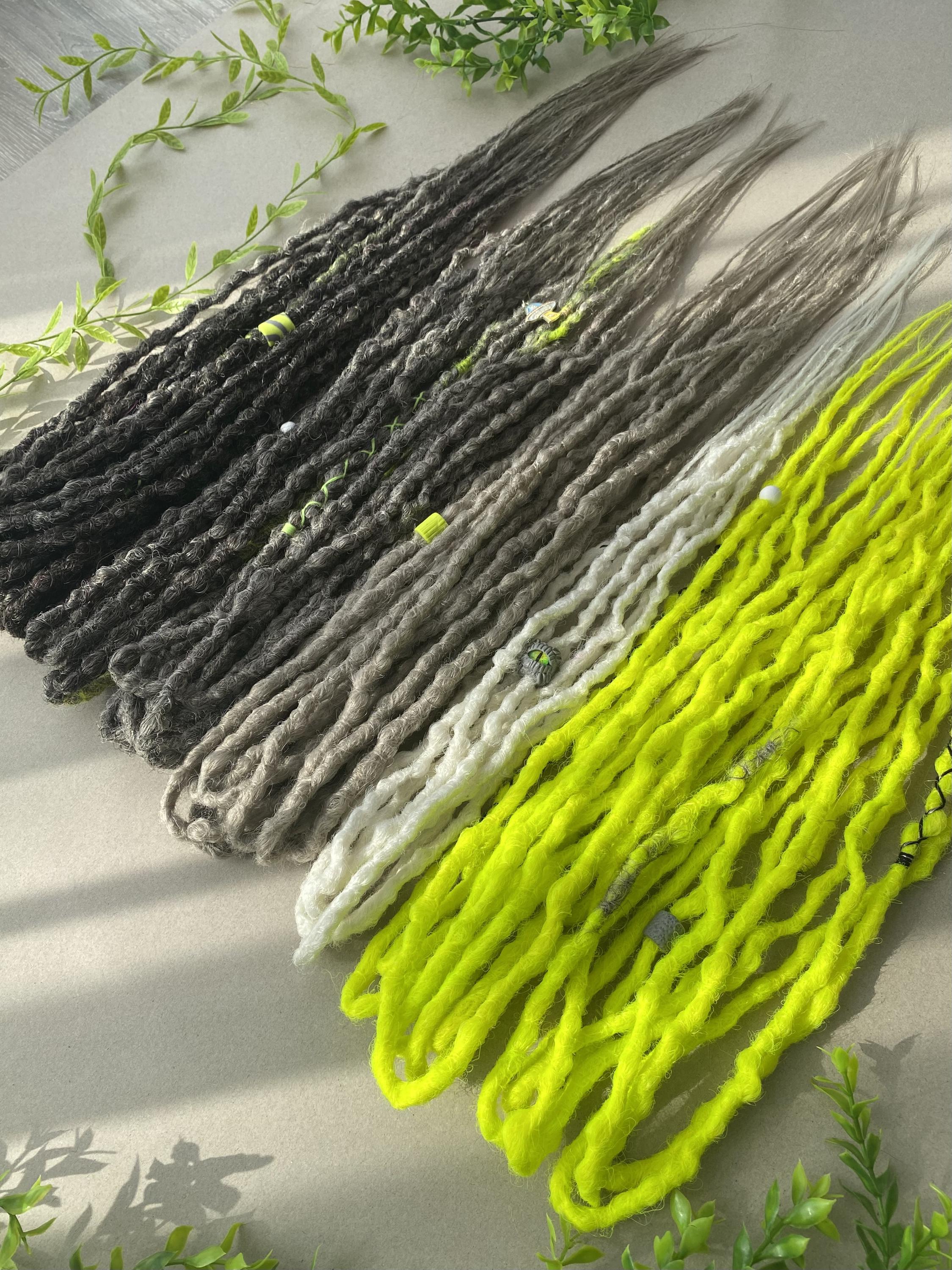 Neon Yellow Dreadlocks Extensions: Cyber DE Dreads, Gray & White Mix - Etsy