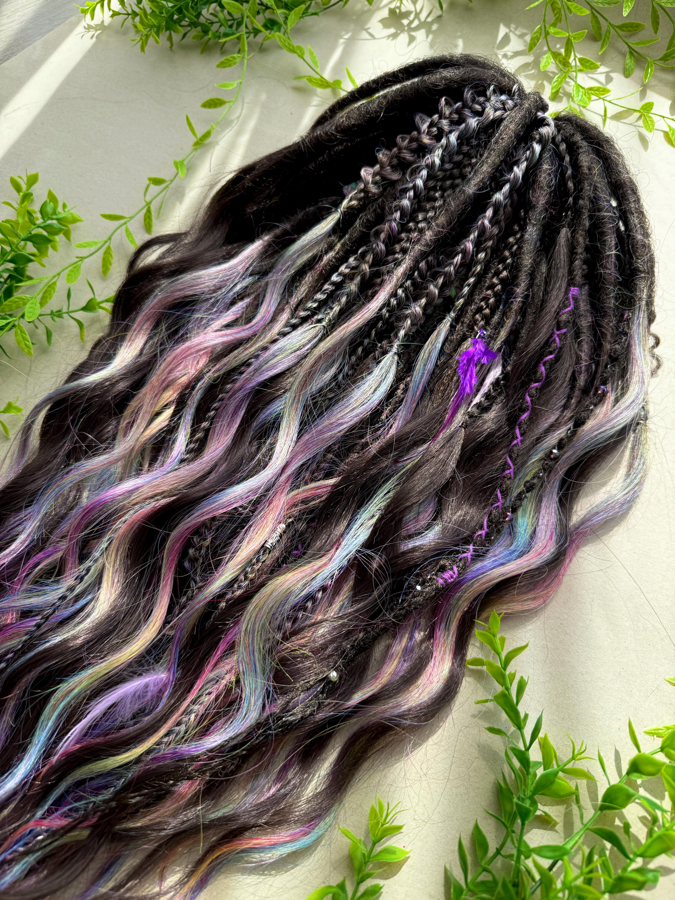 Rainbow Galaxy Dreadlocks • Reusable Faux Curly Dreads • Festival ...