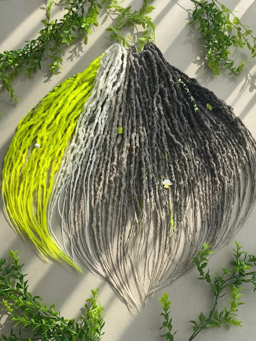 Neon Yellow, Gray Dreadlocks Extensions – Cyber DE Dreads Long Set ...