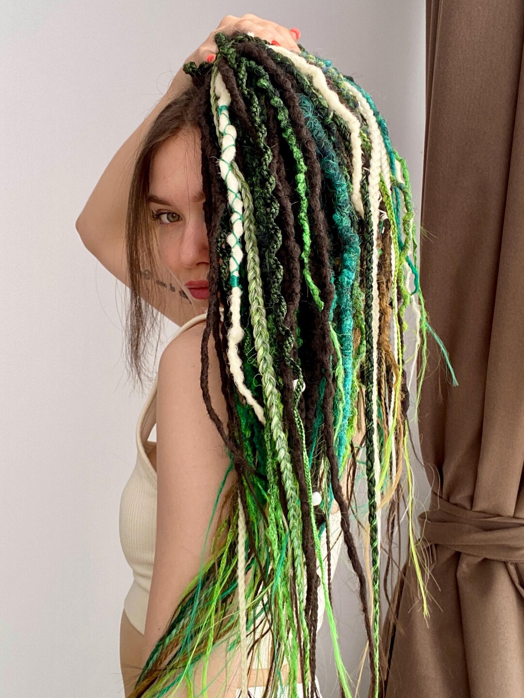 Green Ombre Dreads Extensions, Brown Forest DE Dreadlock, Full Color ...