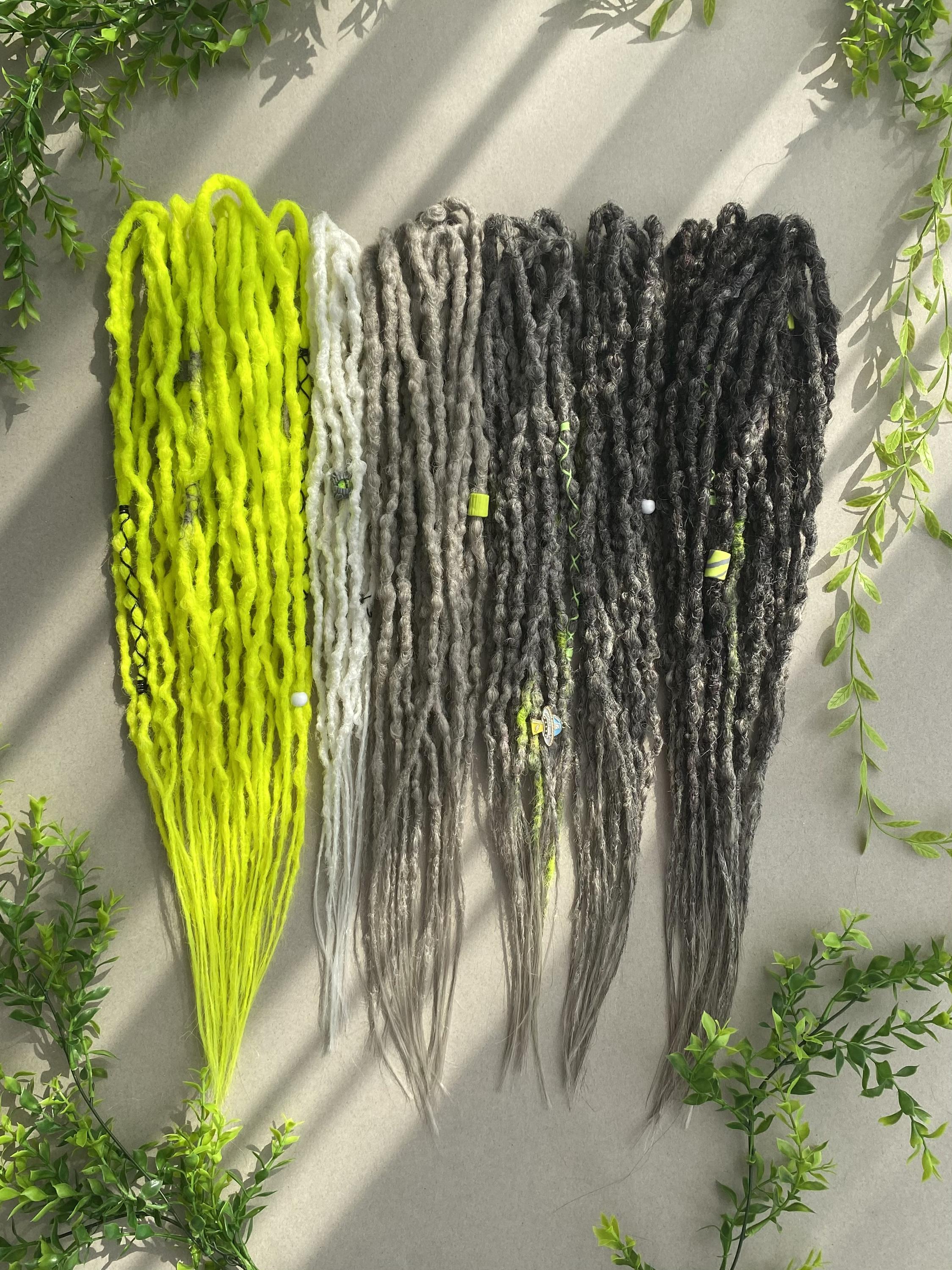 Neon Yellow Dreadlocks Extensions: Cyber DE Dreads, Gray & White Mix - Etsy