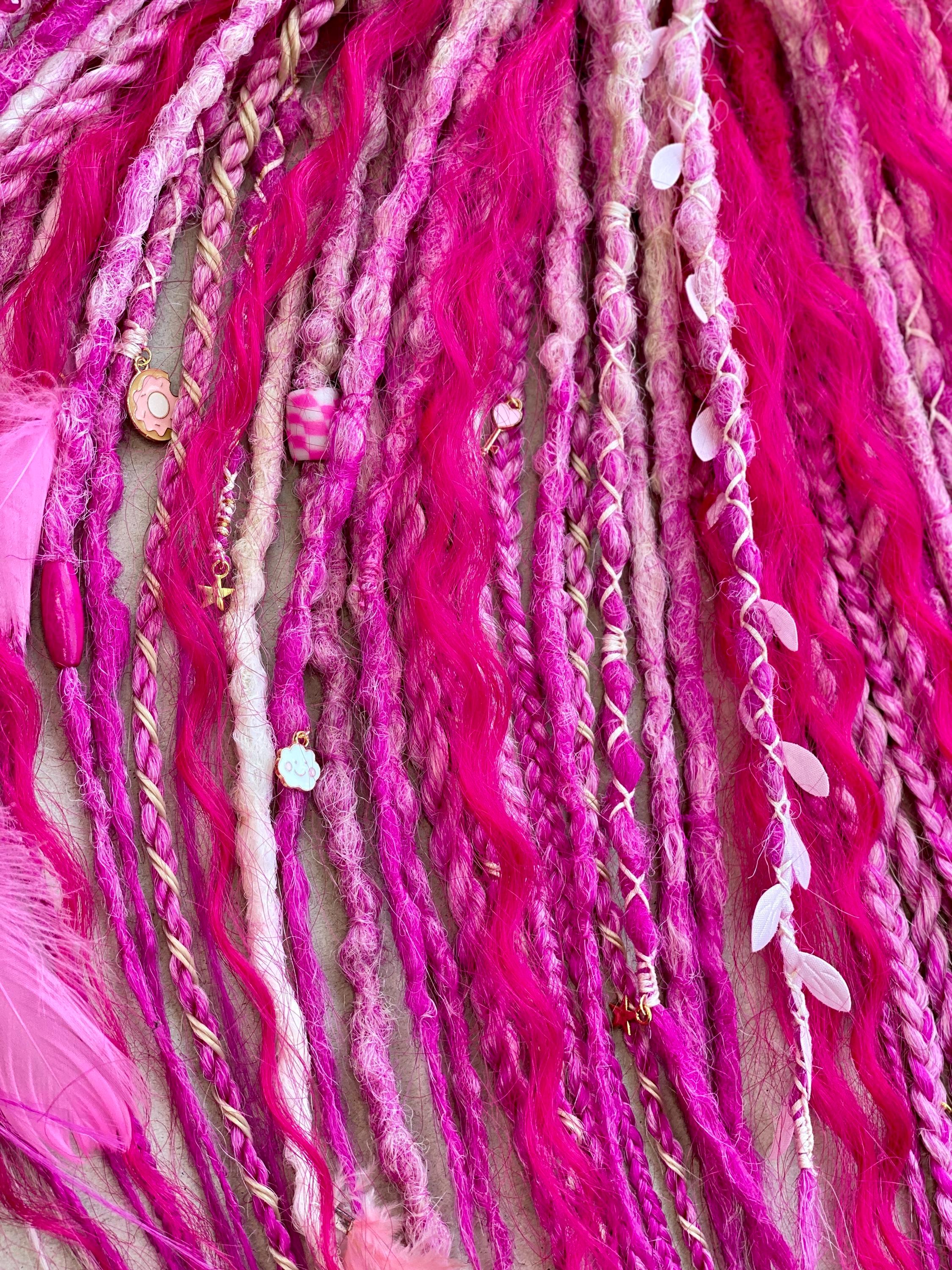 Vibrant Pink Fairy DE Dreads, Braids, Curls With Blonde and White ...