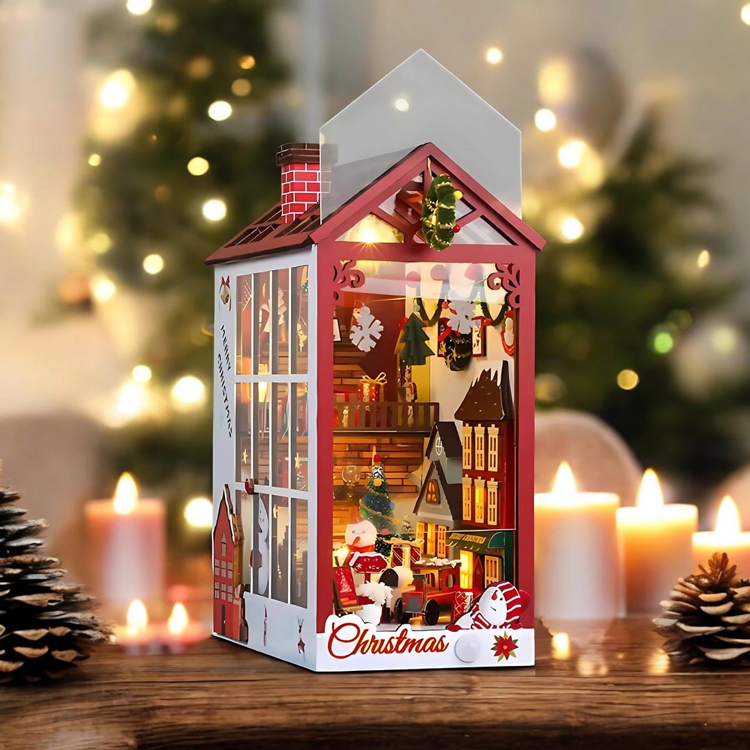 Christmas Book Nook Kit, DIY 3D Wooden Puzzle, Miniature Dollhouse ...