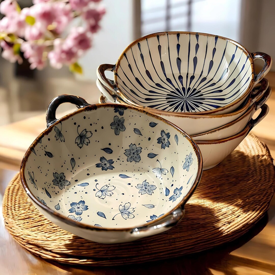 Japanese Ceramic Ramen Bowl | Hand-painted Noodle Bowl With Handles ...