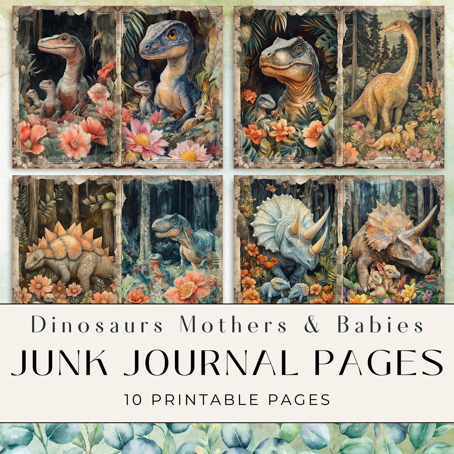 Dinosaur Illustrations, Moms and Babies, Junk Journal Paper, Digital ...